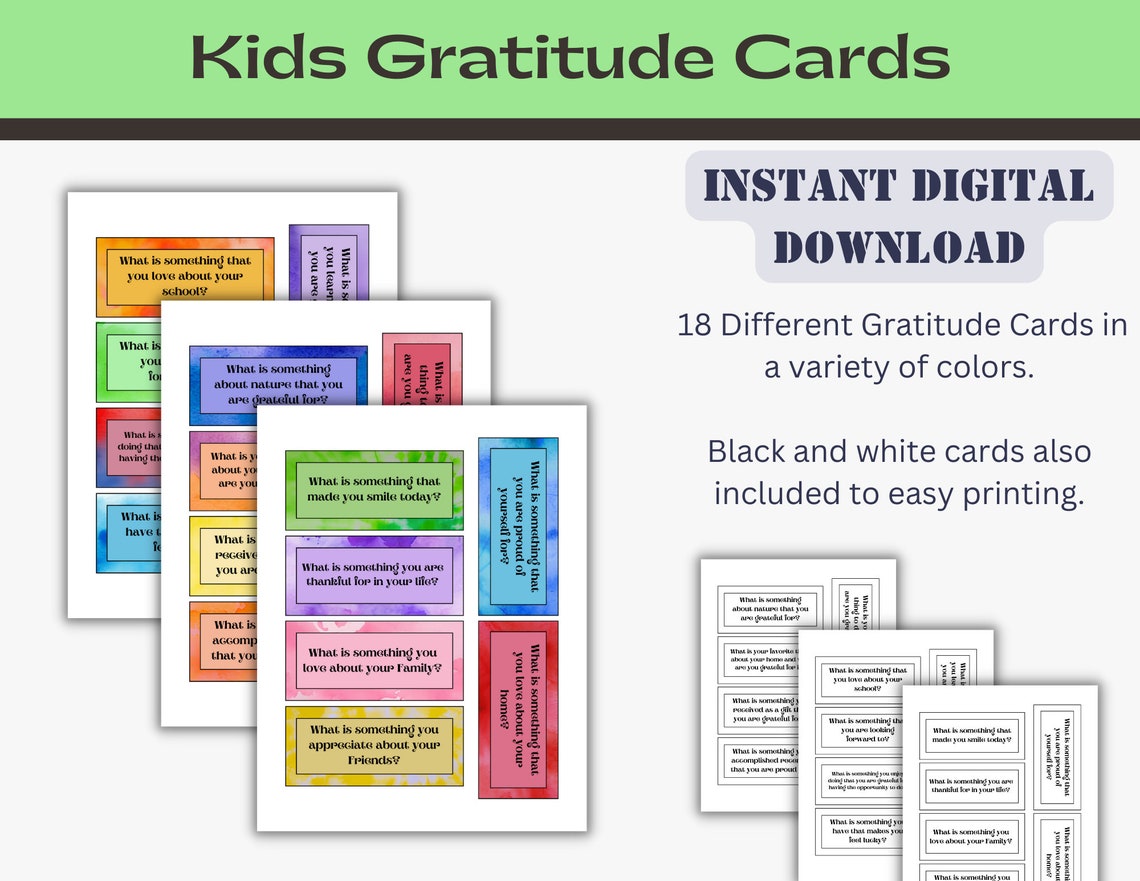 Gratitude Cards Gratitude Cards for Kids Printable Gratitude Cards ...