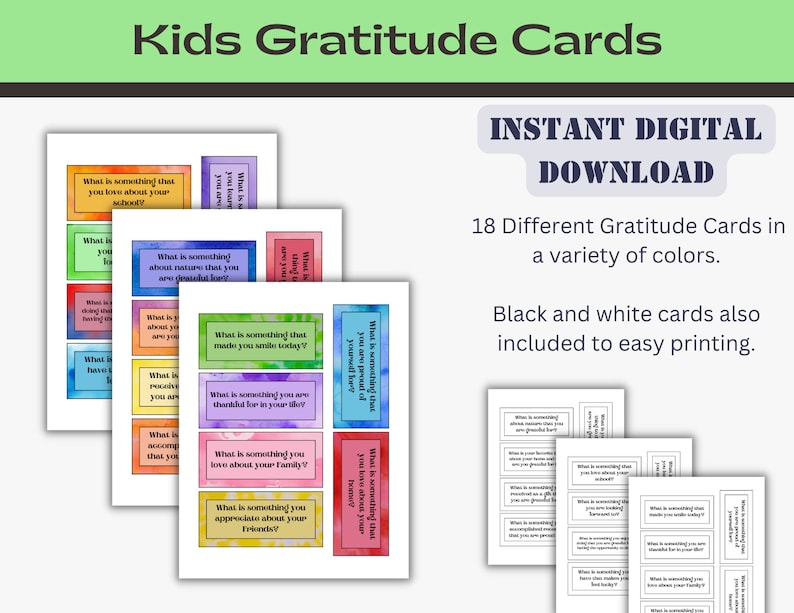 Gratitude Cards Gratitude Cards for Kids Printable Gratitude Cards ...
