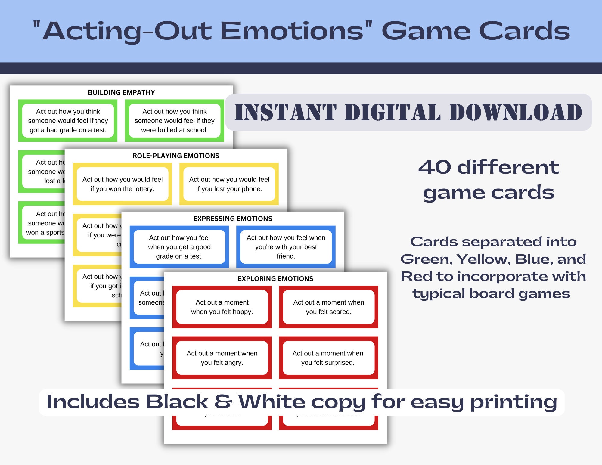 Emotions Game Cards Emotions Printable Counseling Activity Therapy ...