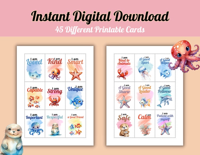Ocean Animal Positive Affirmation Cards for Kids (PDF) - Etsy