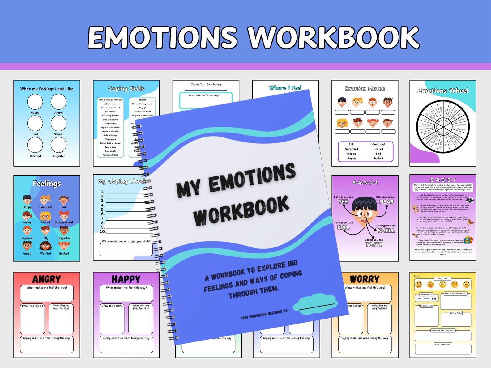 Emotions Workbook Coping Skills Worksheets Childrens Emotions Workbook ...