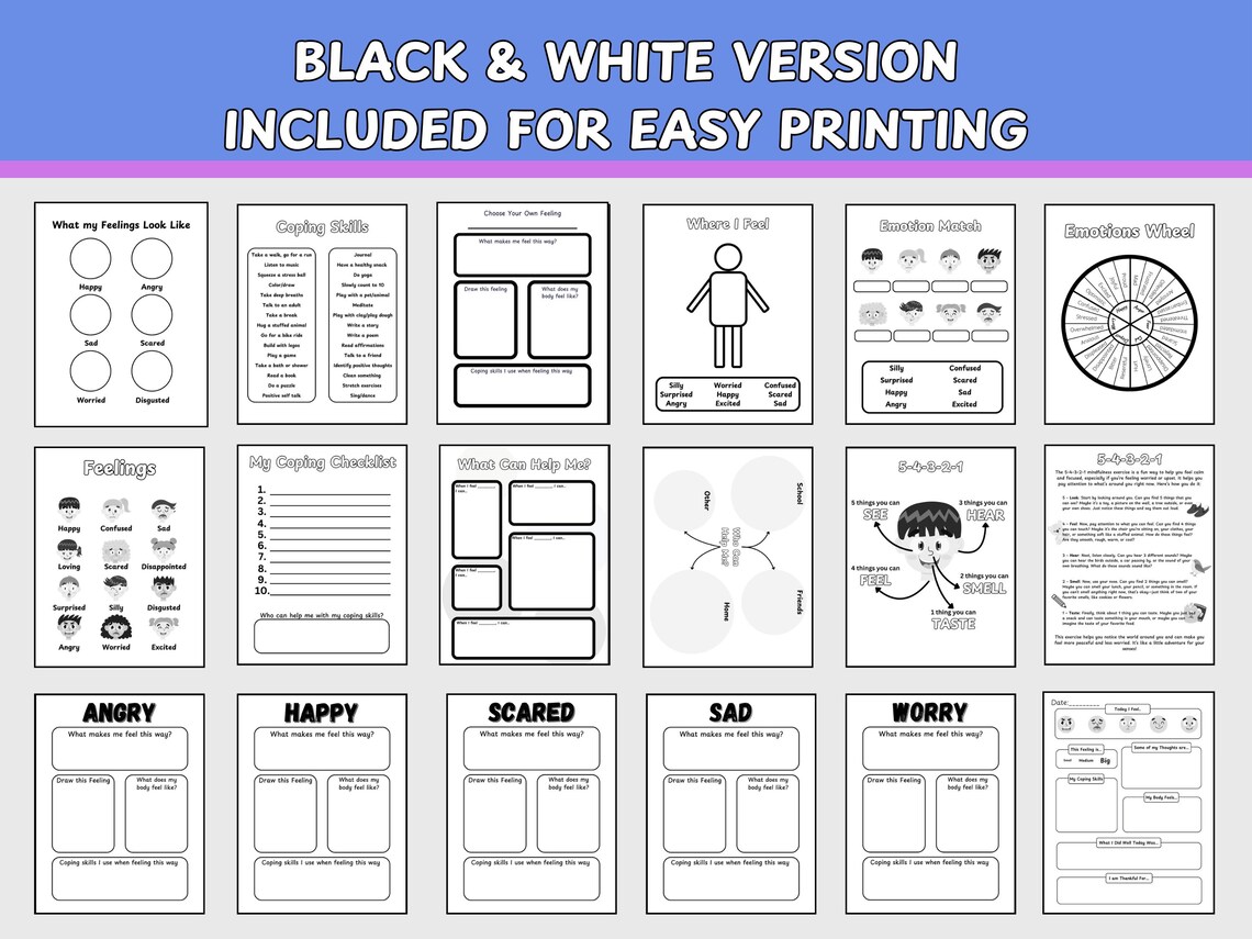 Emotions Workbook Coping Skills Worksheets Childrens Emotions Workbook ...