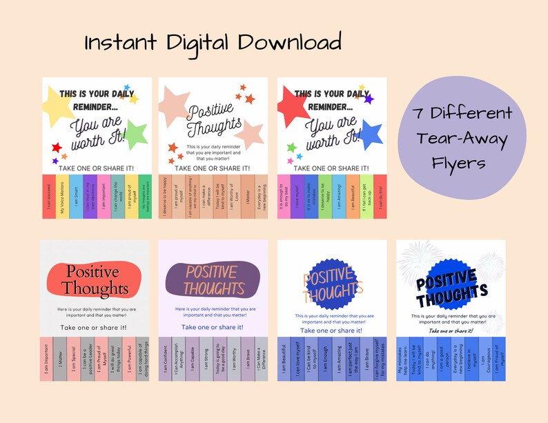 School Counseling Positive Thoughts Tear Away Flyer Positive ...