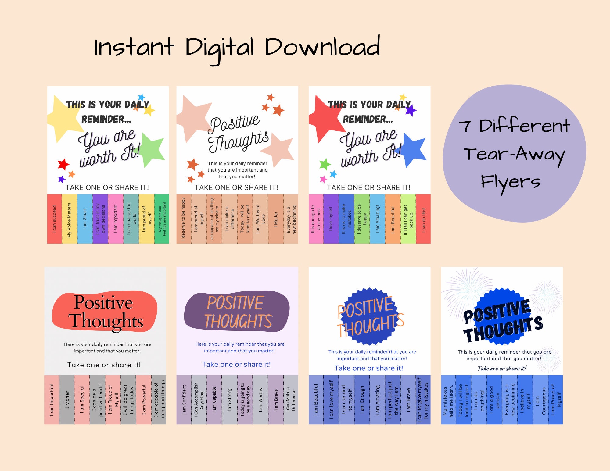 School Counseling Positive Thoughts Tear Away Flyer Positive ...