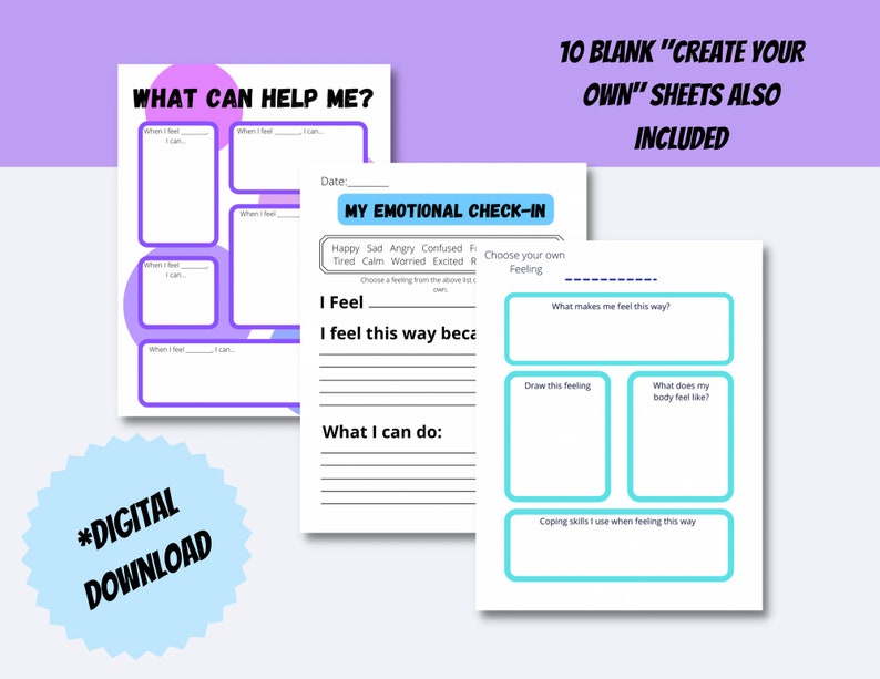 Emotions Workbook Coping Skills Worksheets Childrens - Etsy