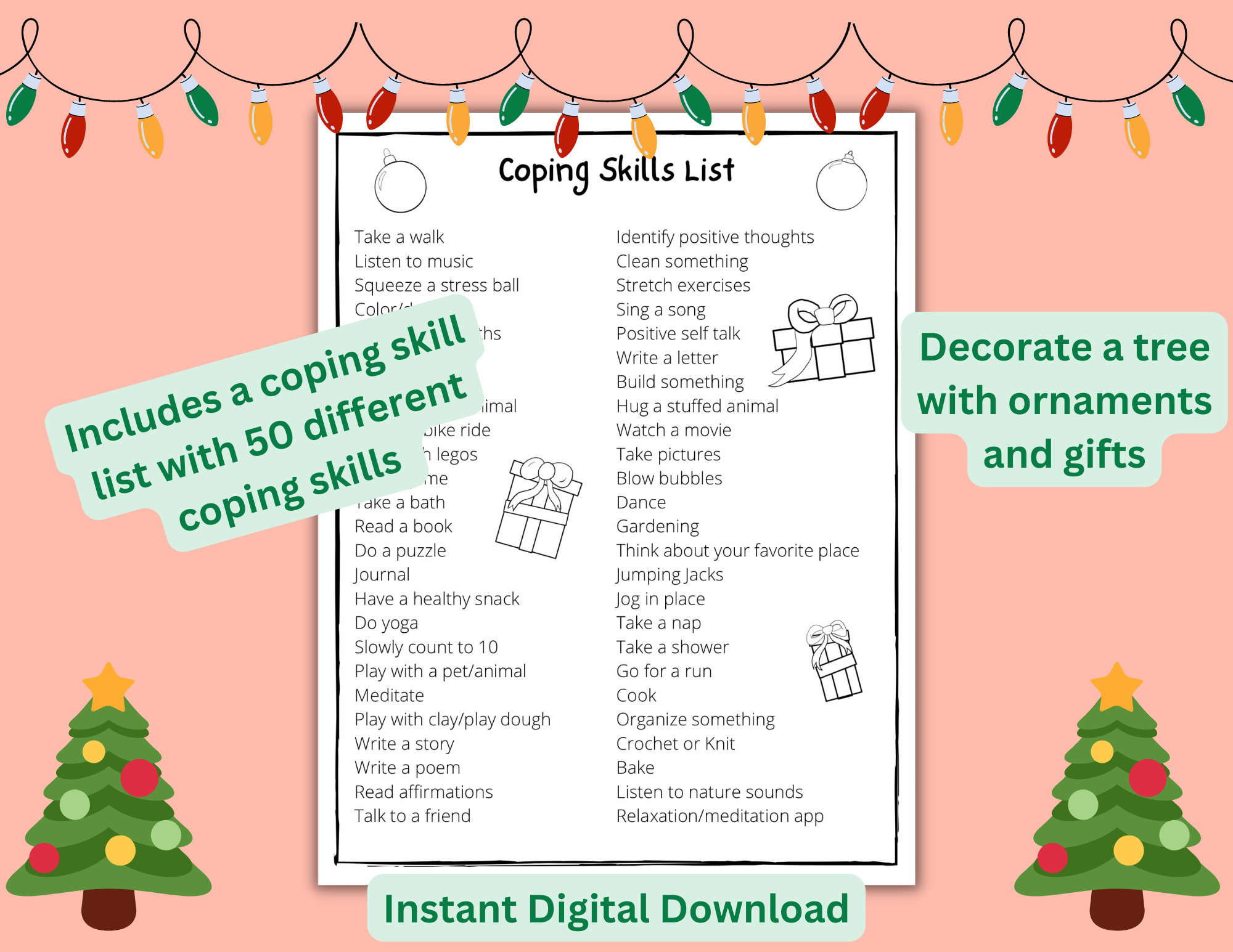 Holiday Print | Coping Skills Worksheet | Coping Skills Tree ...