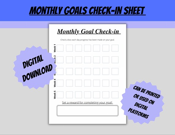 Monthly Goal Check-in Worksheet Counseling Goals Printable - Etsy