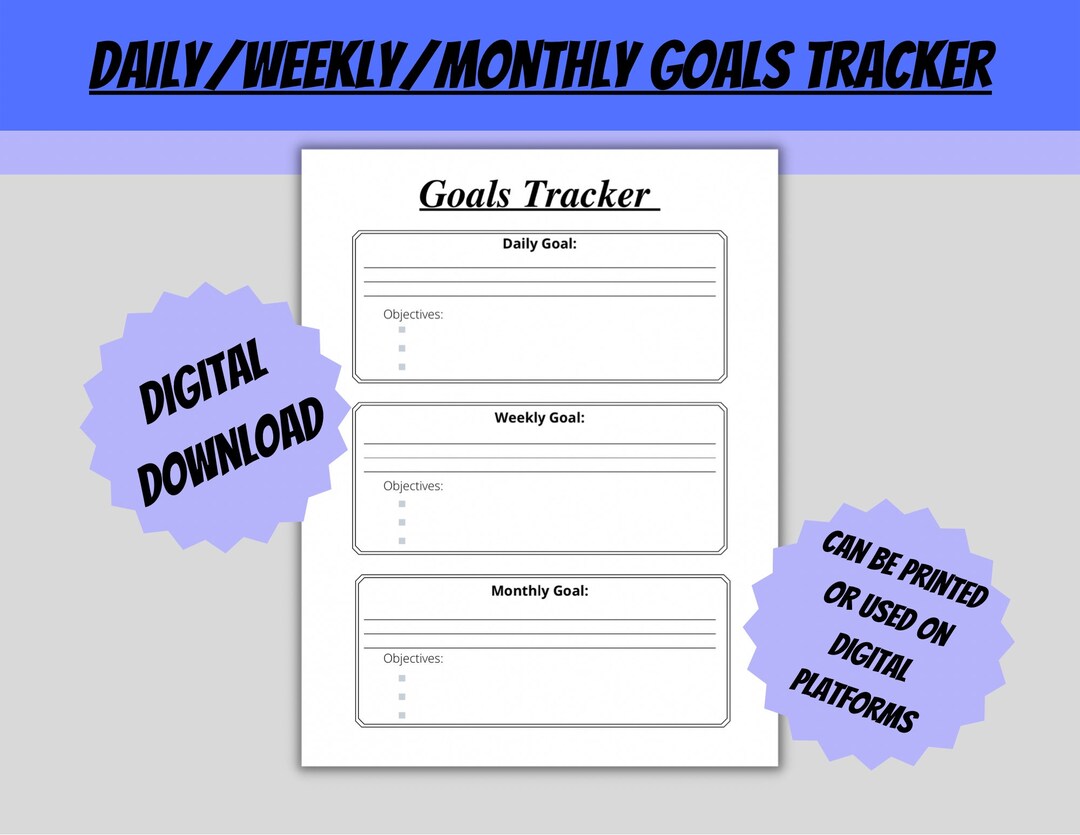 Daily Weekly Monthly Goals Tracker | Progress Tracker | Therapy ...