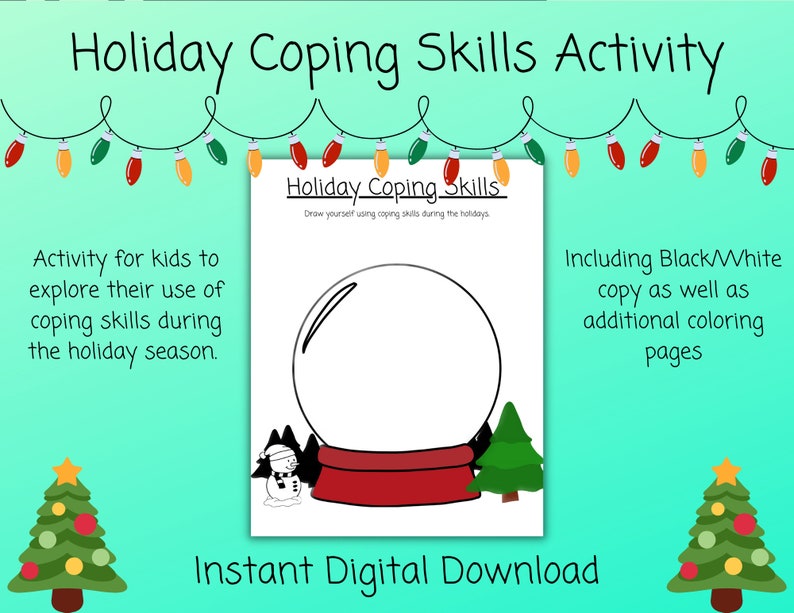 Holiday Coping Skills Worksheet | Snow Globe Coloring Pages (digital ...
