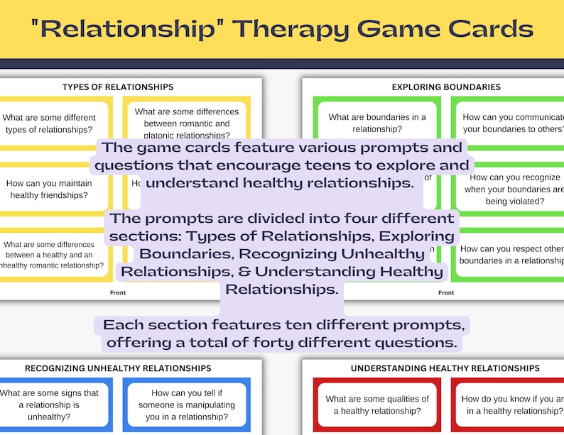 Relationship Game Cards Emotions Printable Teens Counseling Activity ...