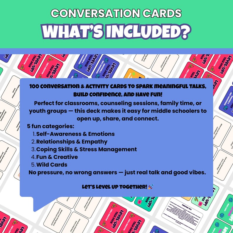 School Level up Talk Deck | 100 Printable Therapy Conversation Cards ...