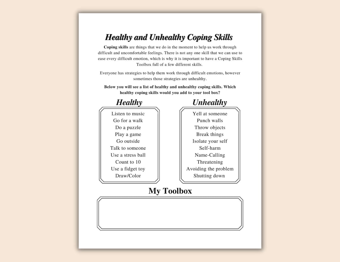 Healthy Coping Skills Worksheet Coping Skills Worksheet Healthy Vs ...