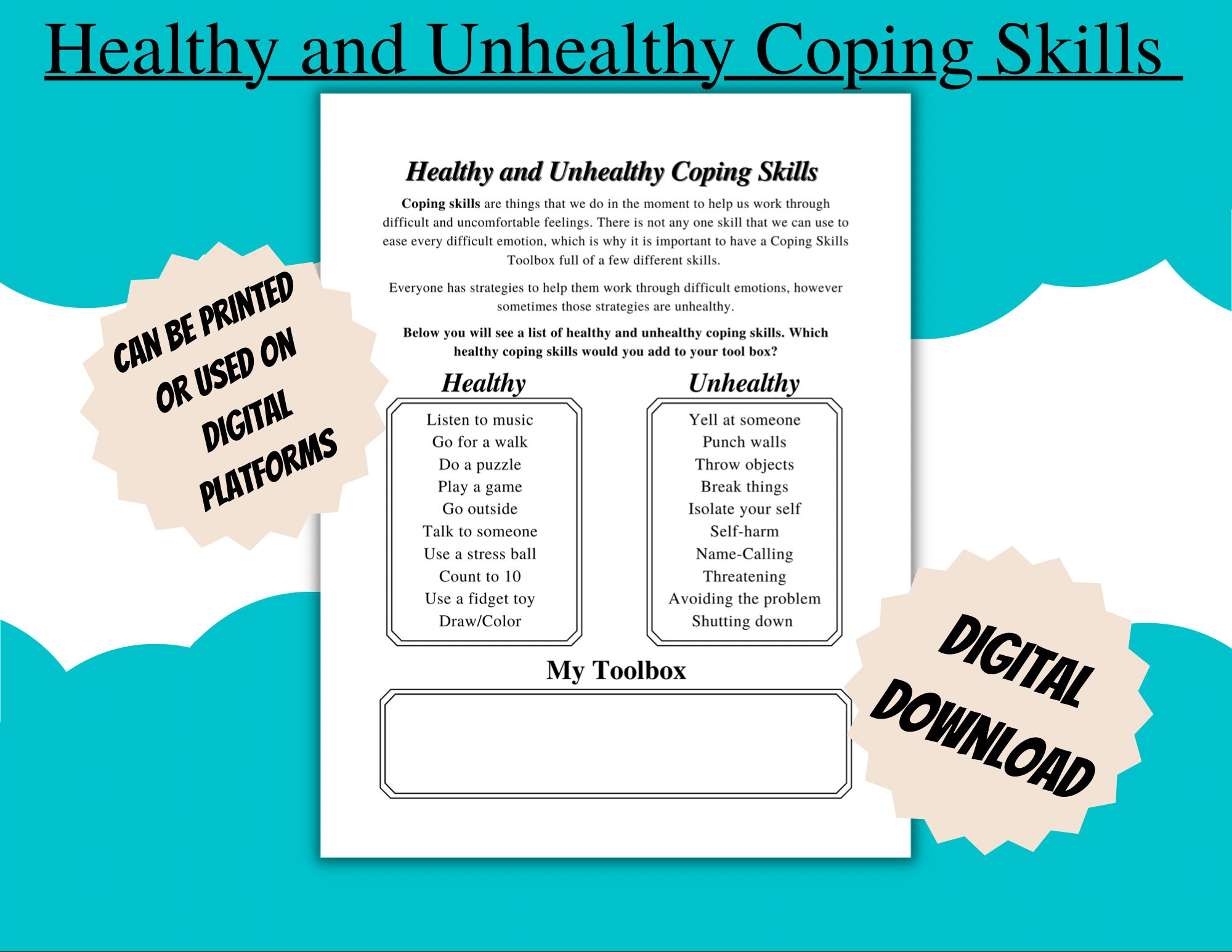 Healthy Coping Skills Worksheet Coping Skills Worksheet Etsy