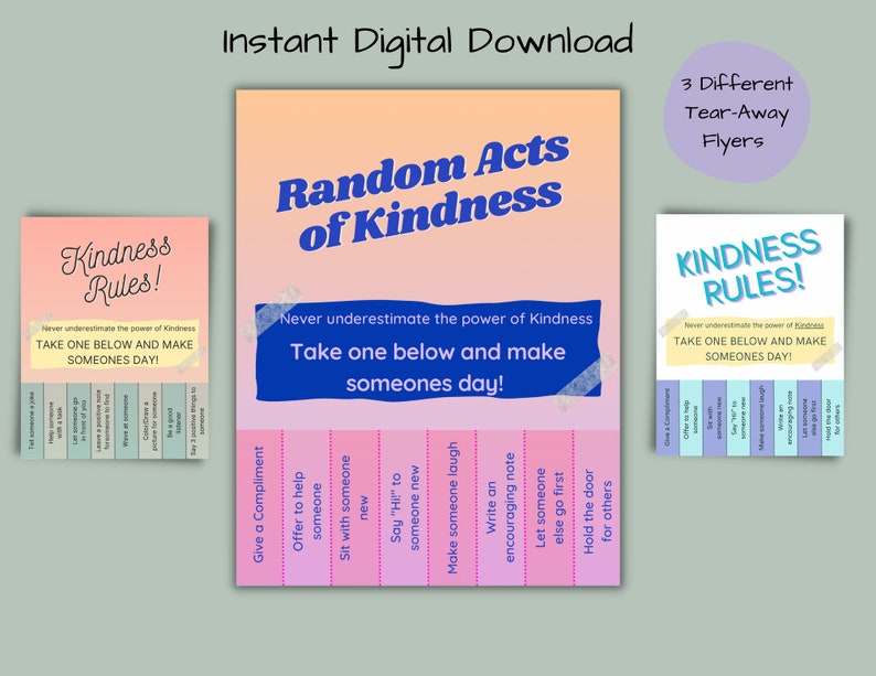 School Counseling Poster Kindness Tear-away Poster Random Acts of ...