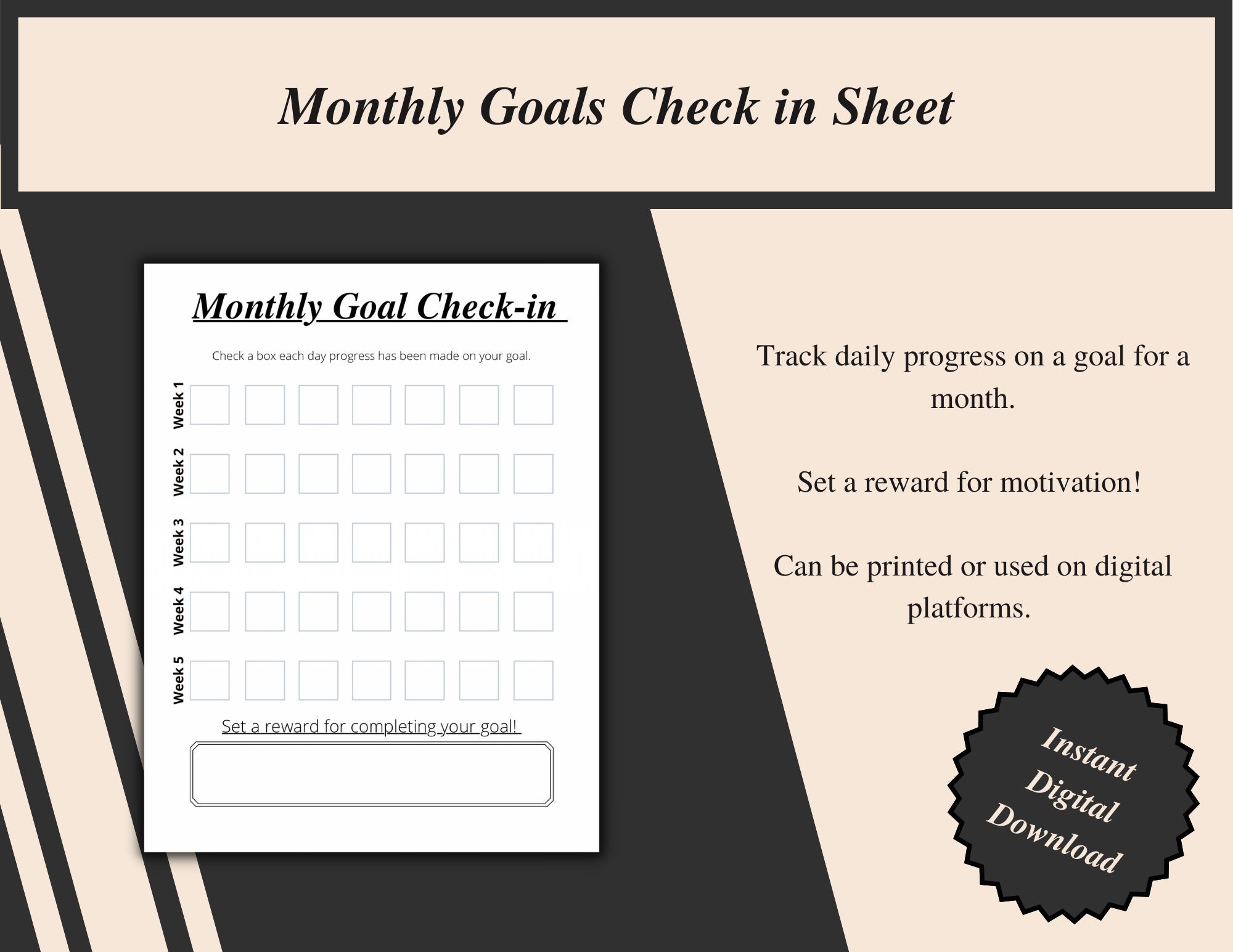 Monthly Goal Check-in Worksheet | Counseling Goals | Printable ...