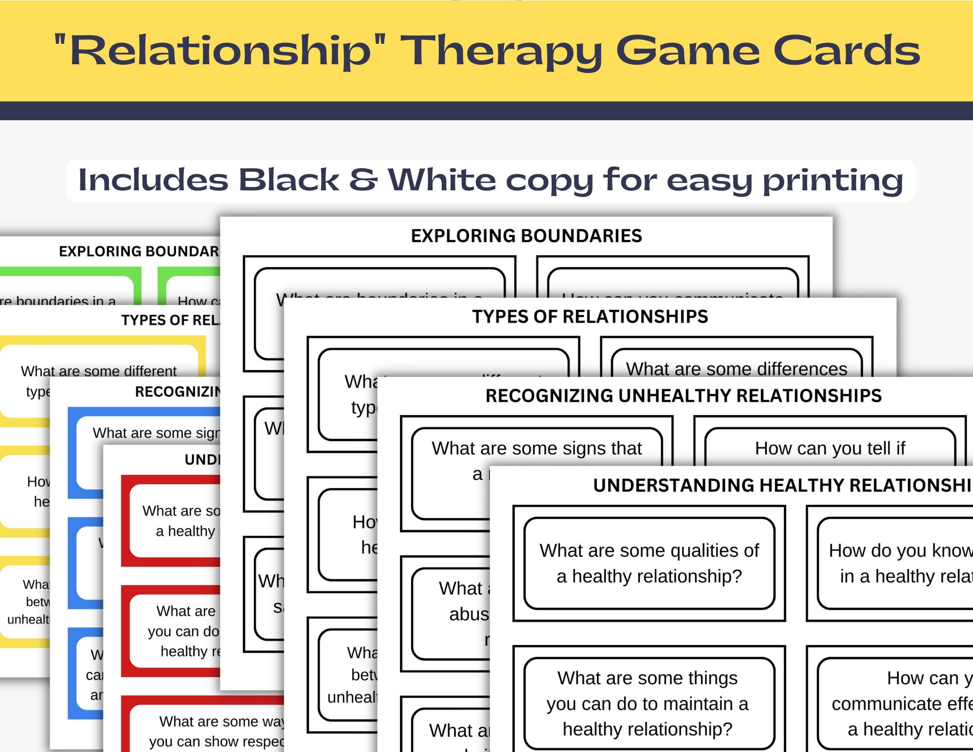 Relationship Game Cards Emotions Printable Teens Counseling Activity ...
