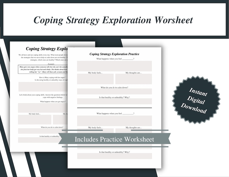 Coping Skills Worksheet Coping Strategy Exploration Emotions Counseling ...