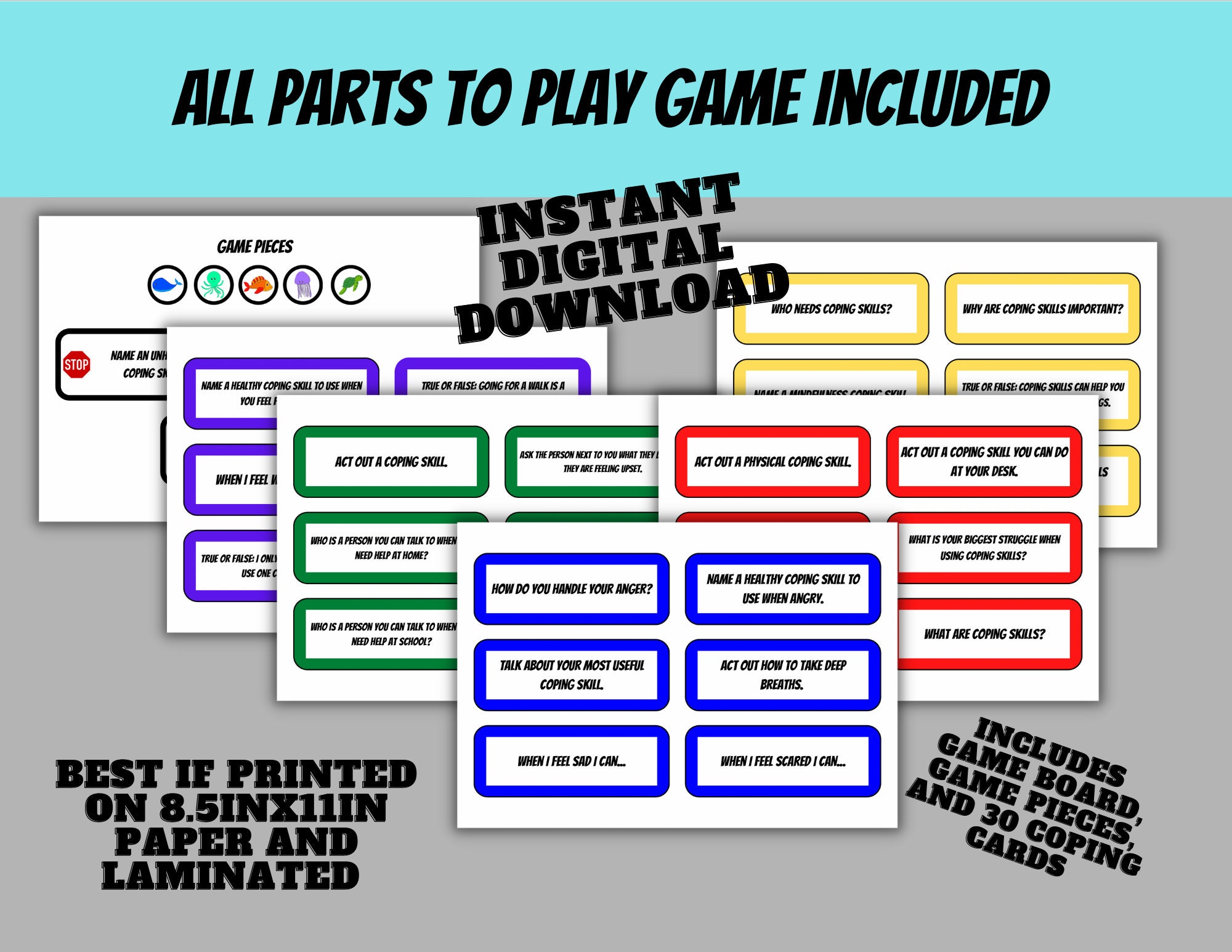 Coping Skill Game Emotions Game Counseling Game for Kids Therapy ...