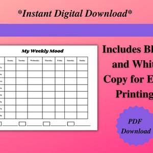 Mood Chart Weekly Mood Chart Printable Mood Tracker Mental Health - Etsy