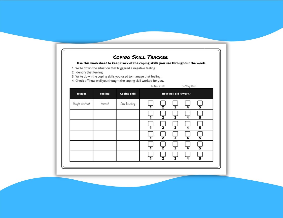 Coping Skills Worksheet Coping Skills Tracker Healthy - Etsy