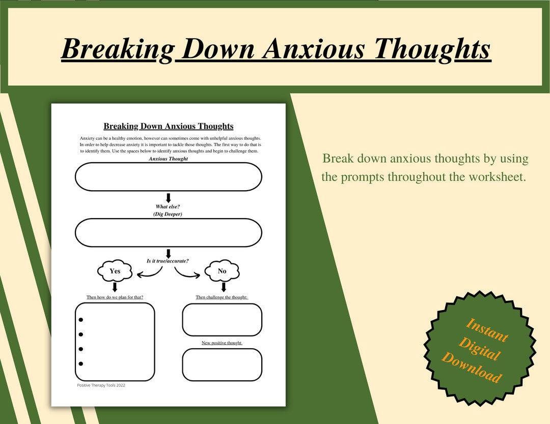 Anxiety Worksheet Breaking Down Anxious Thoughts Emotions Worksheet ...