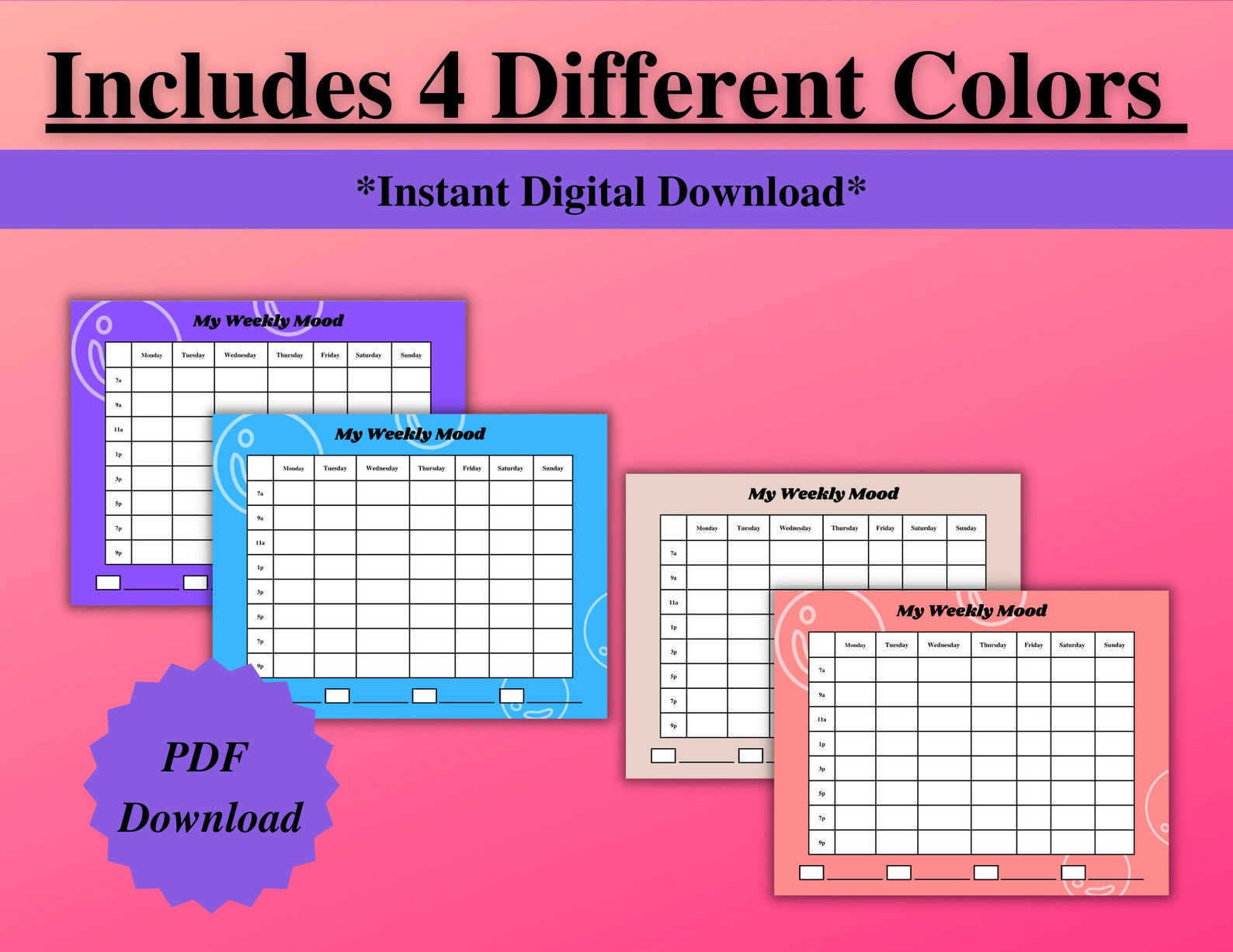 Mood Chart Weekly Mood Chart Printable Mood Tracker Mental Health - Etsy