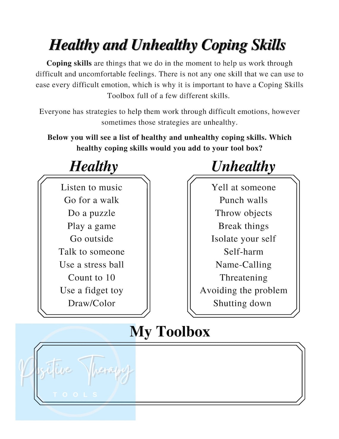 Healthy Coping Skills Worksheet Coping Skills Worksheet - Etsy