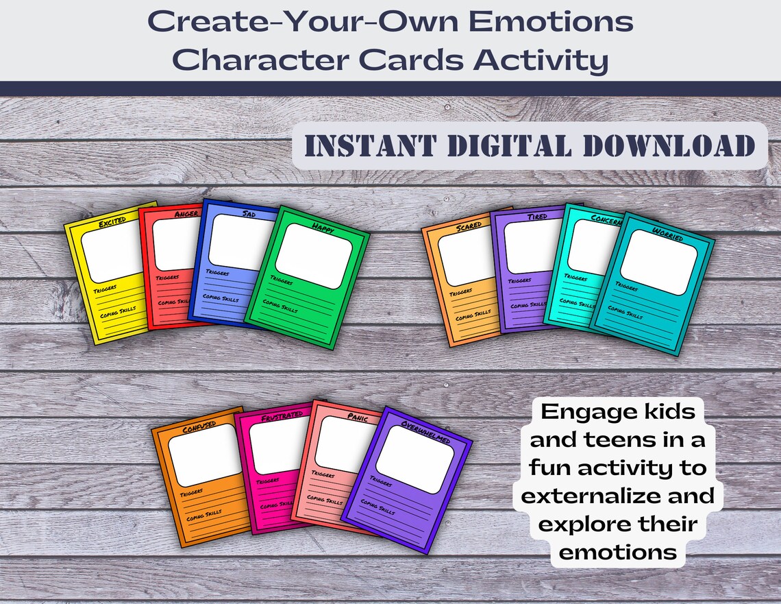 Coping Skills Activity Emotions Character Cards - Etsy