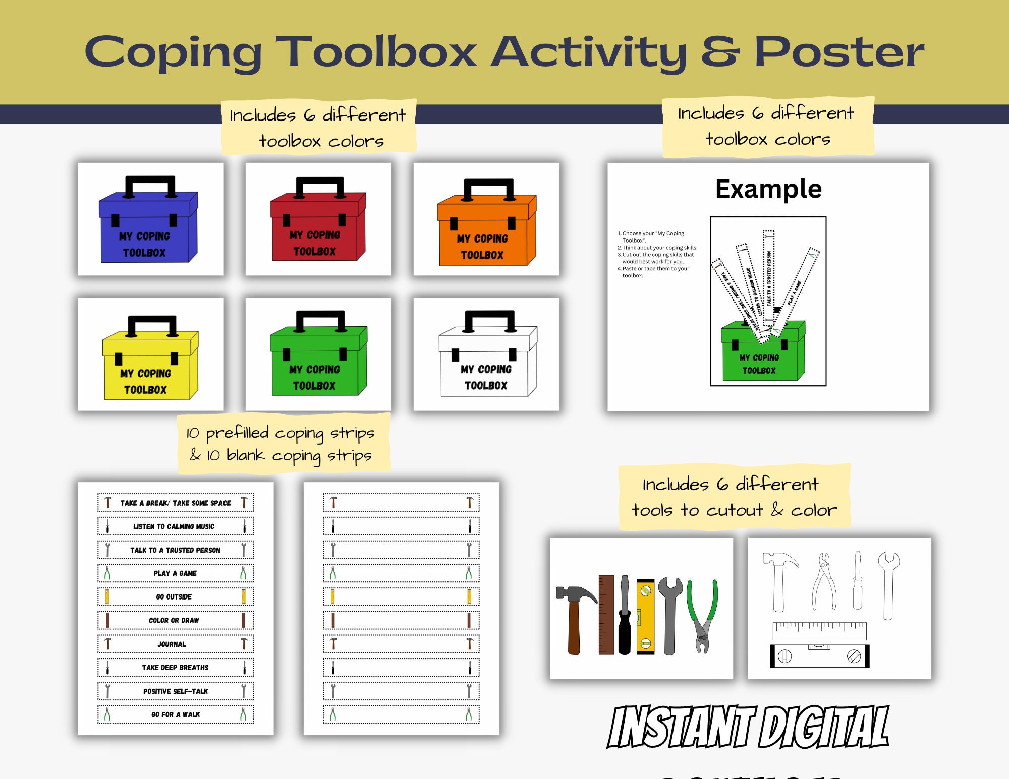 Coping Skills Toolbox Poster School Counseling Therapy Activity ...