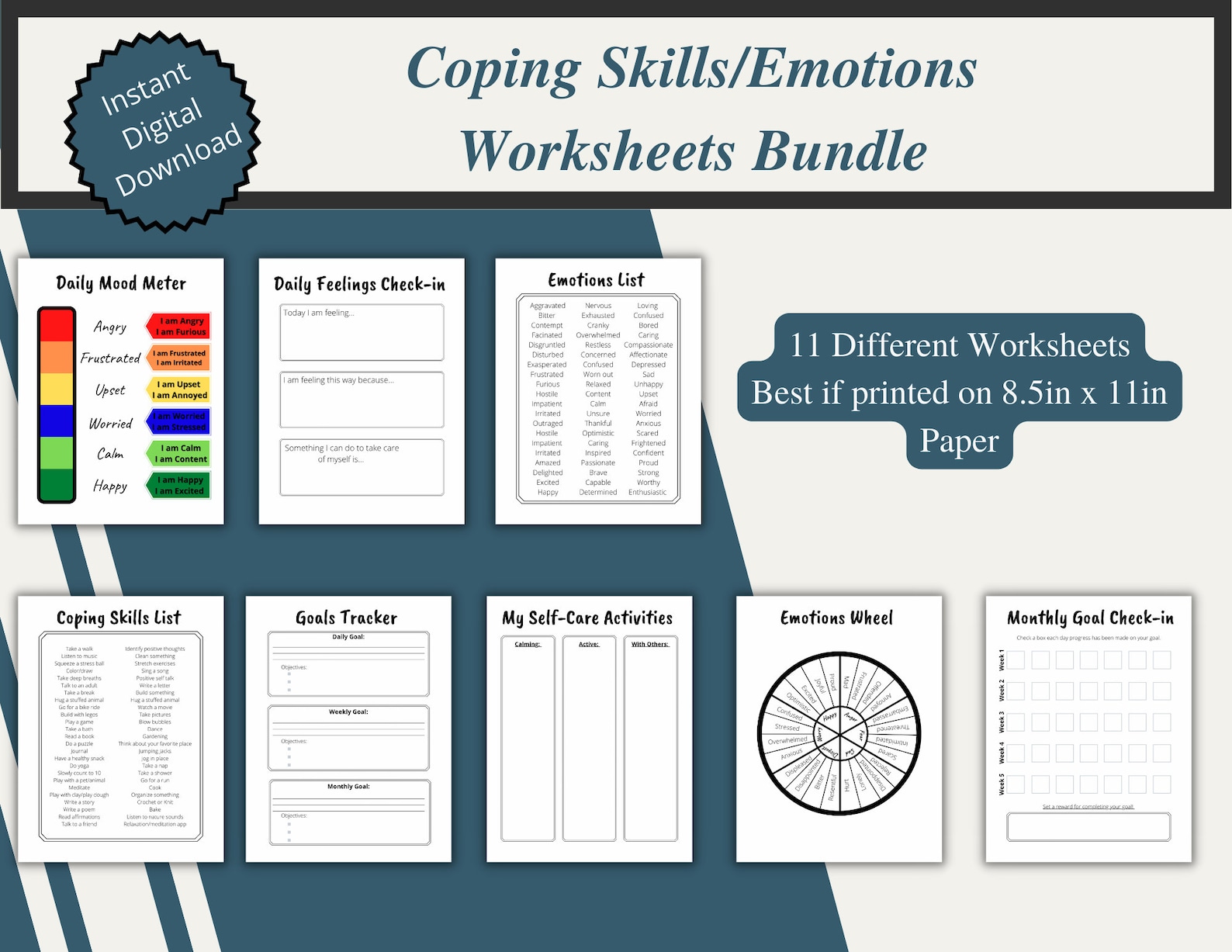 Coping Skill Worksheets Emotions Worksheets Goals Worksheets Digital ...