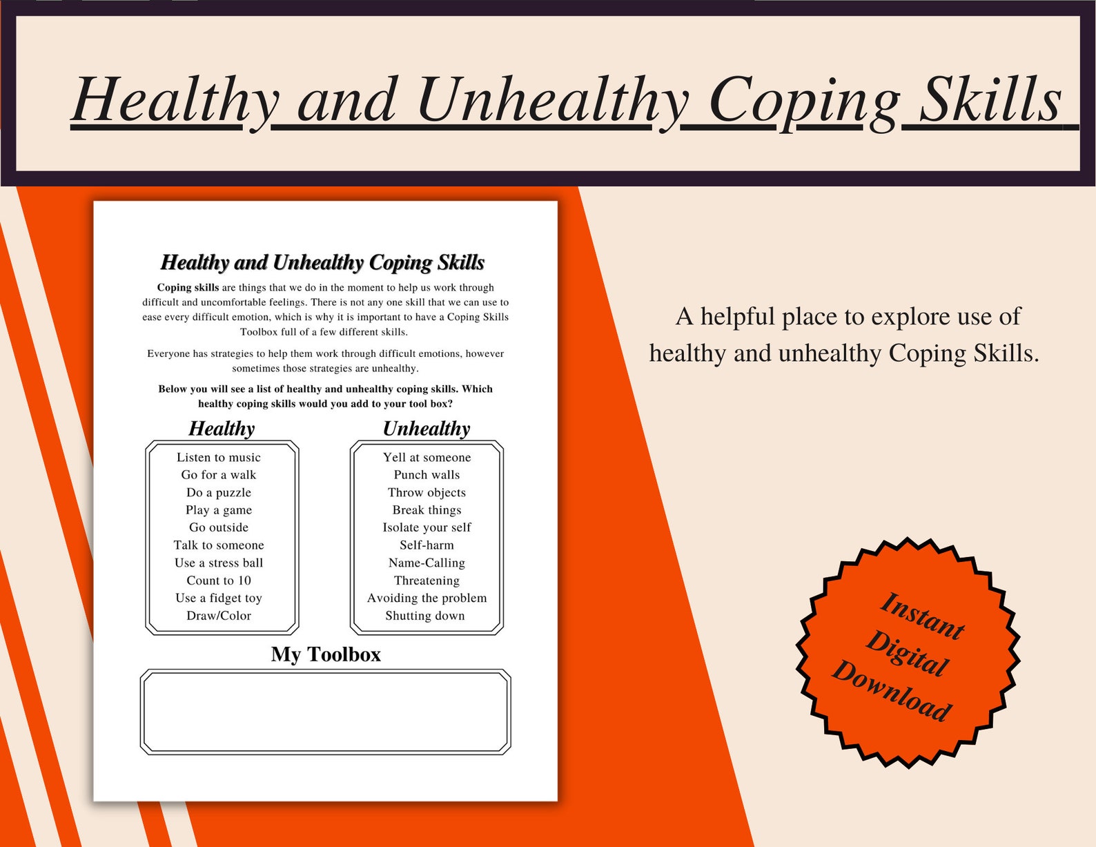 Healthy Coping Skills Worksheet Coping Skills Worksheet - Etsy