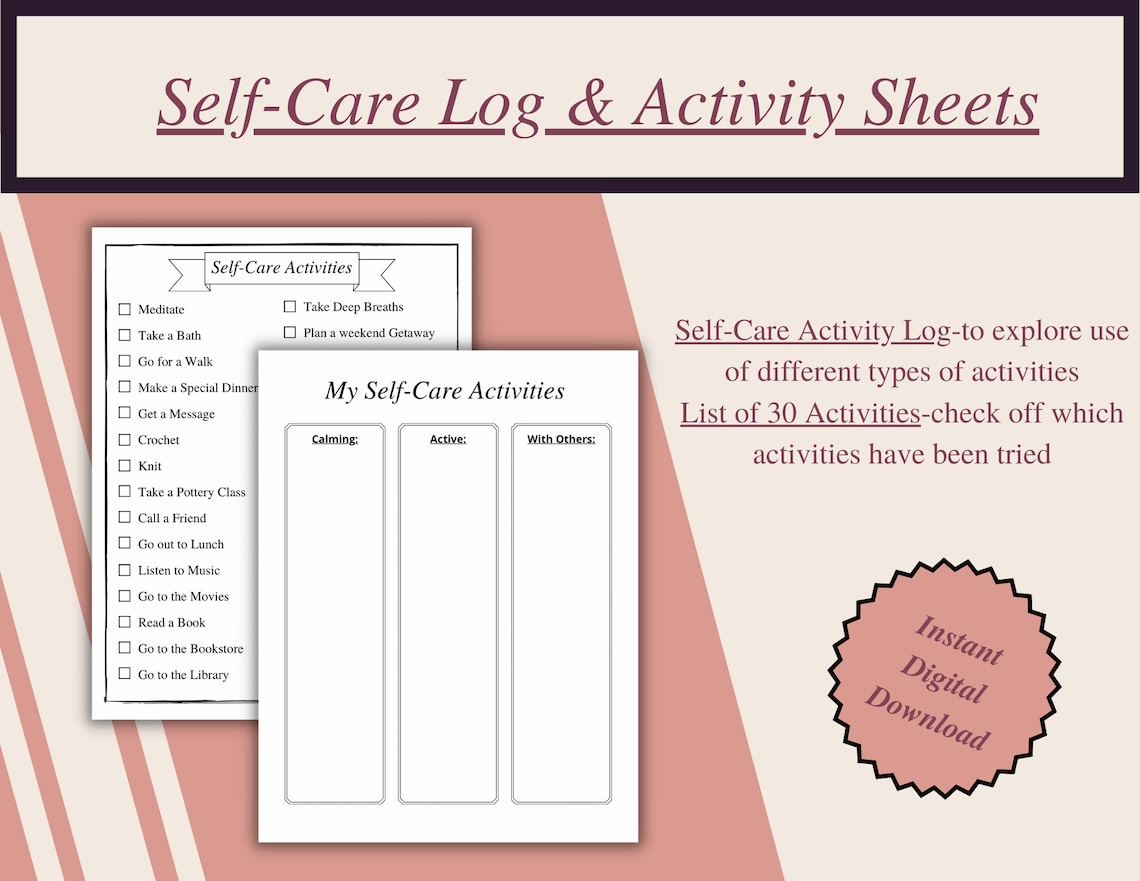 Self-care Log Daily Journal Printable Self-care Log Printable Activity ...