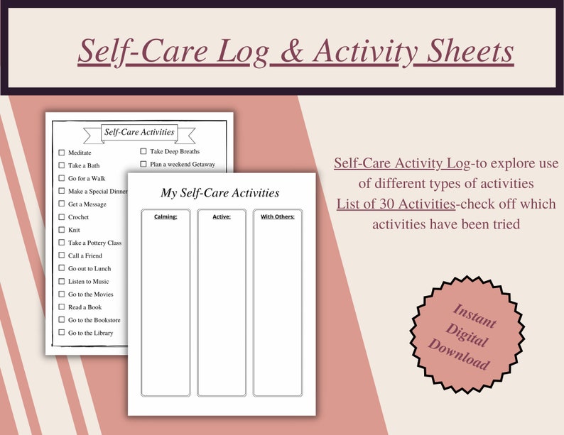 Self-care Log Daily Journal Printable Self-care Log Printable Activity ...