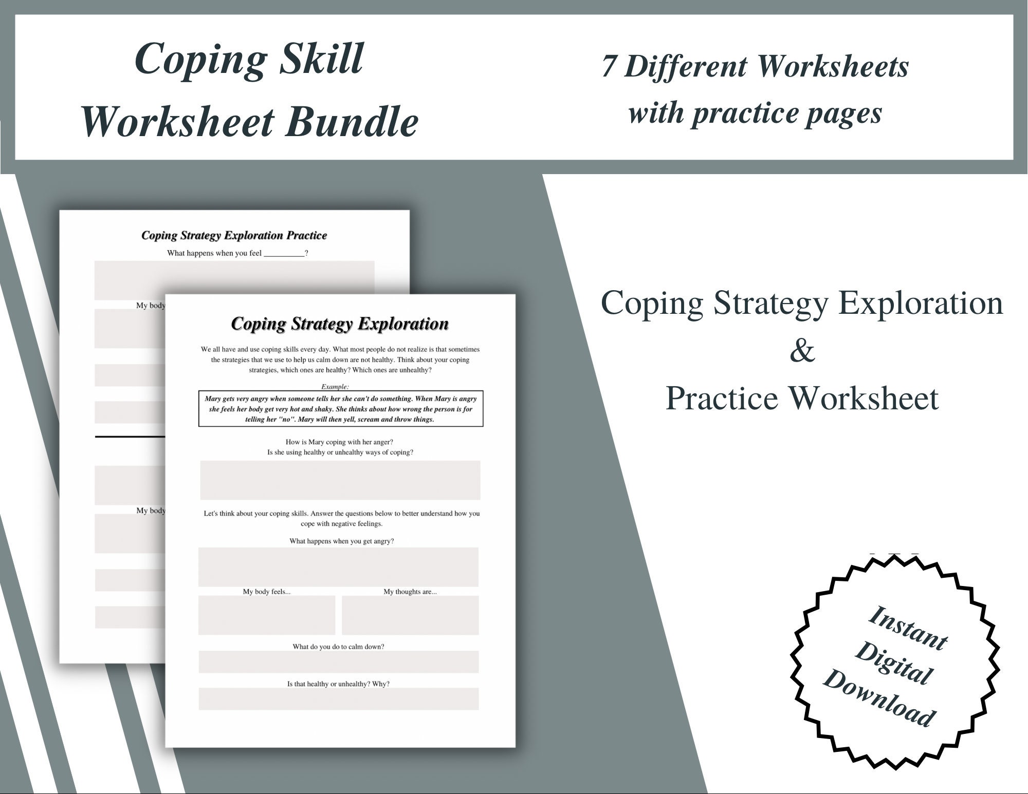 Coping Skills Worksheets Bundle | Emotions, Feelings (digital Download ...