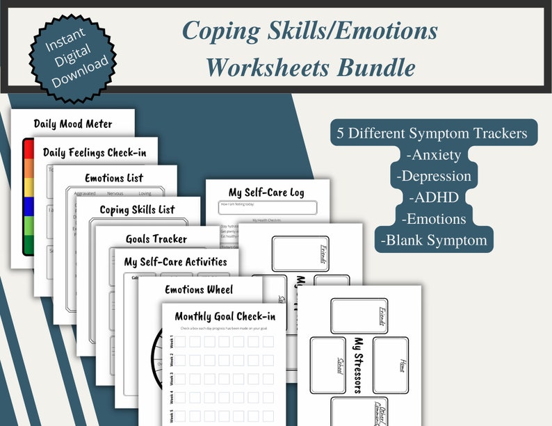 Coping Skill Worksheets Emotions Worksheets Goals Worksheets Digital ...