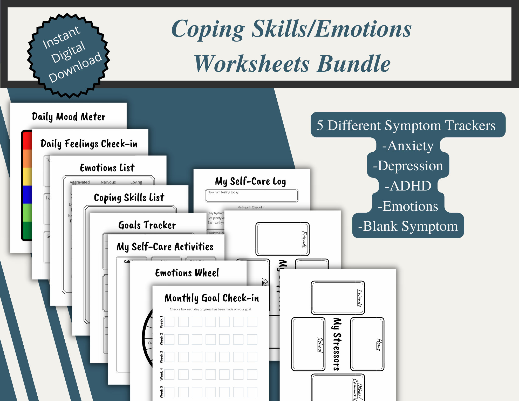 Coping Skill Worksheets Emotions Worksheets Goals Worksheets Digital ...