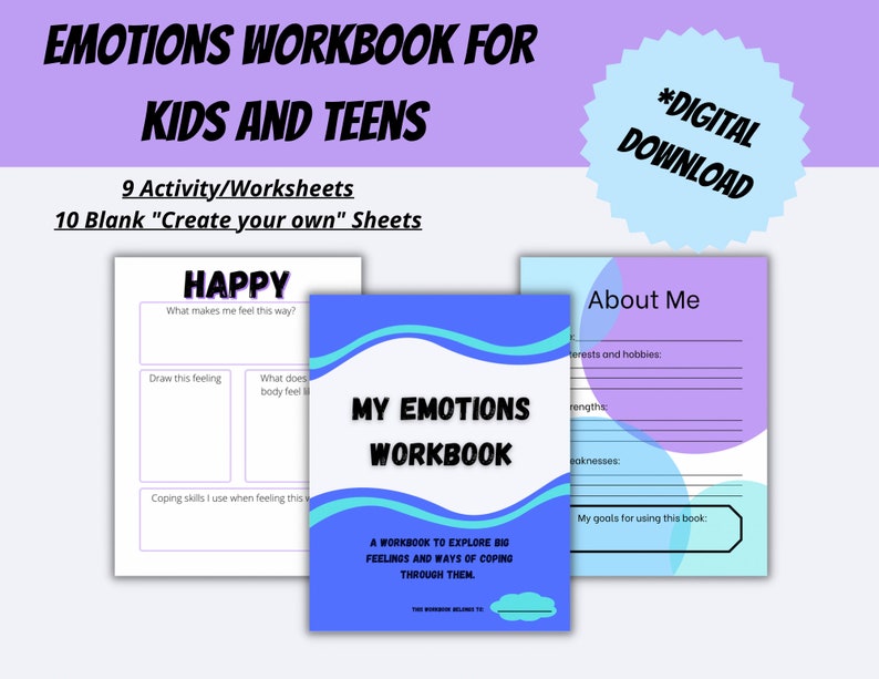 Emotions Workbook Coping Skills Worksheets Childrens - Etsy