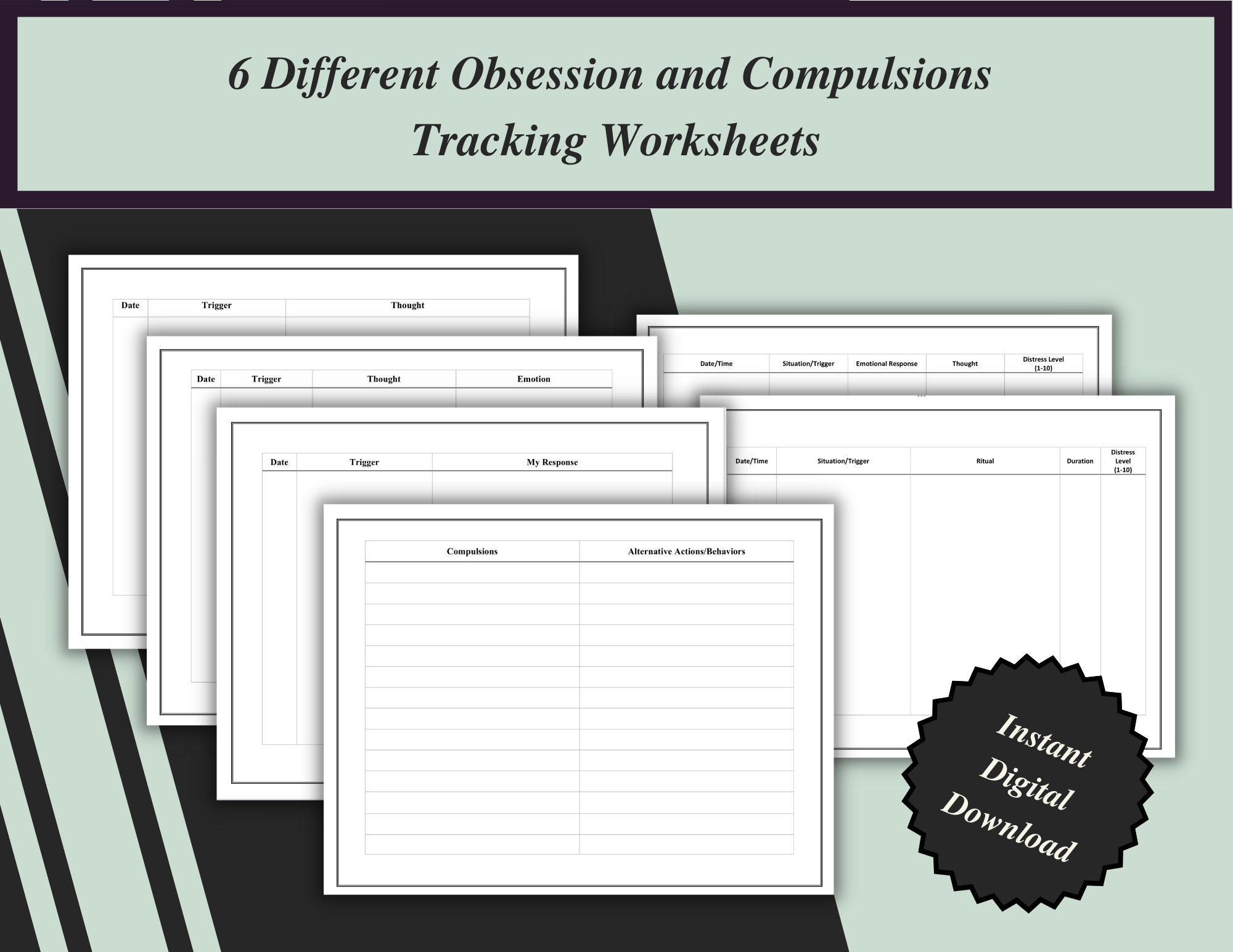 OCD Tracker Symptom Tracker Emotions Worksheets Counseling Printable ...