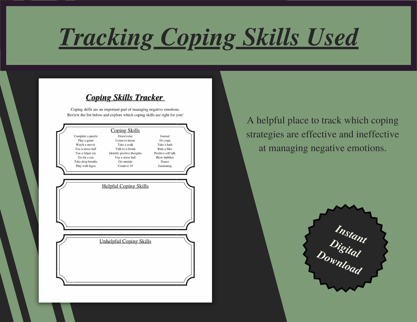 Coping Skills Tracker Healthy Coping Skills Worksheet Emotions ...