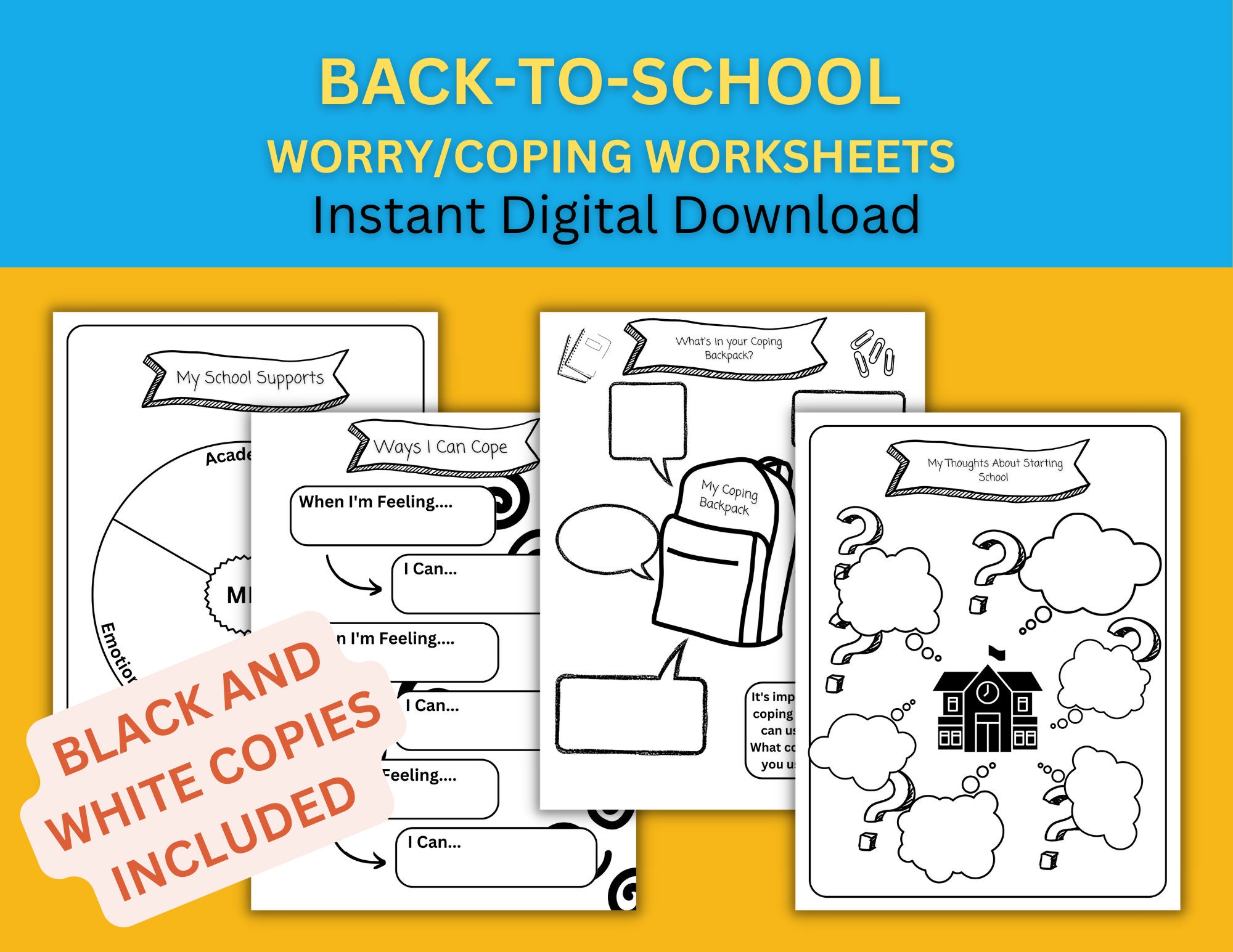 Back to School Counseling Back to School Coping Skills Worksheet Coping ...