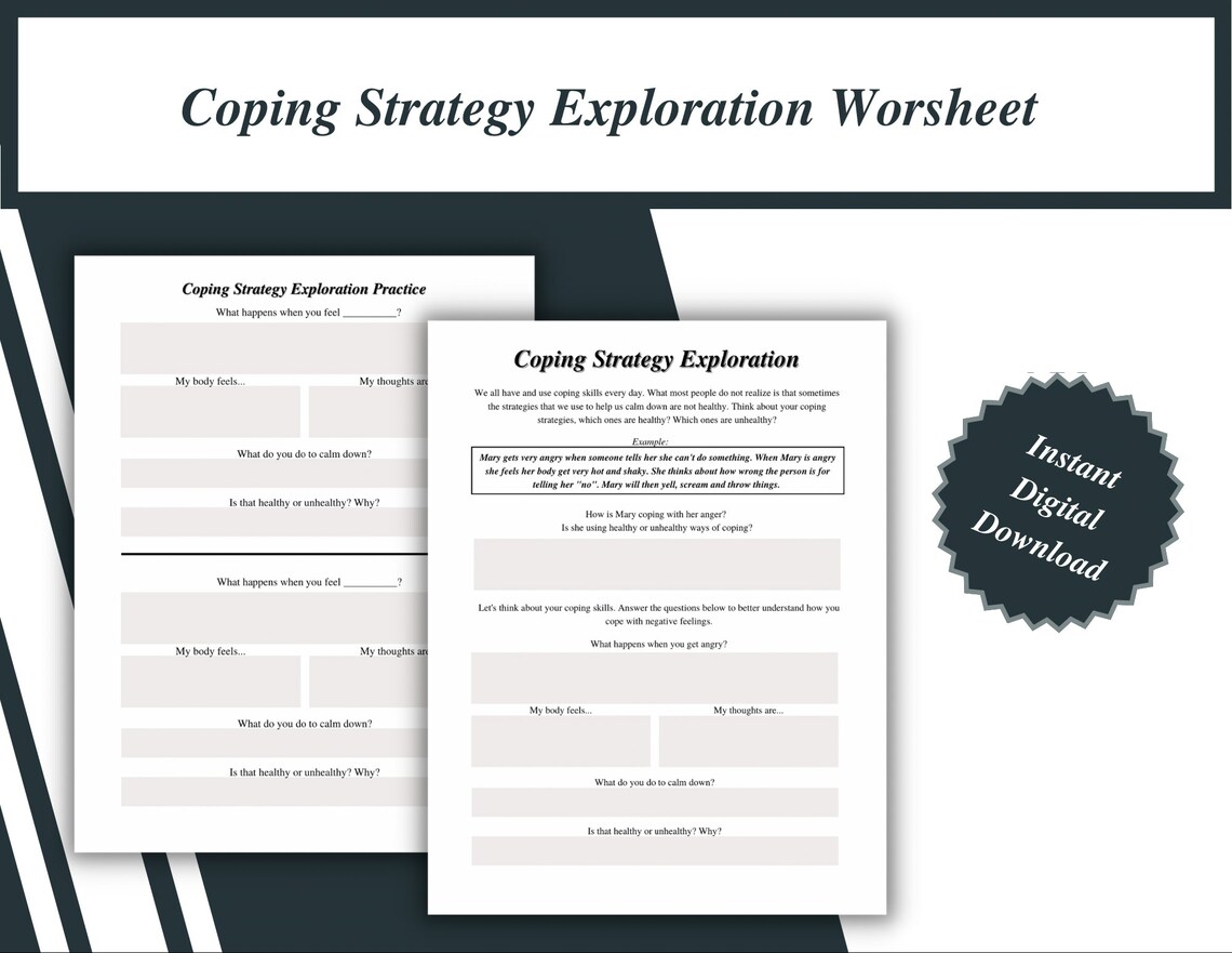 Coping Skills Worksheet Coping Strategy Exploration Emotions Counseling ...