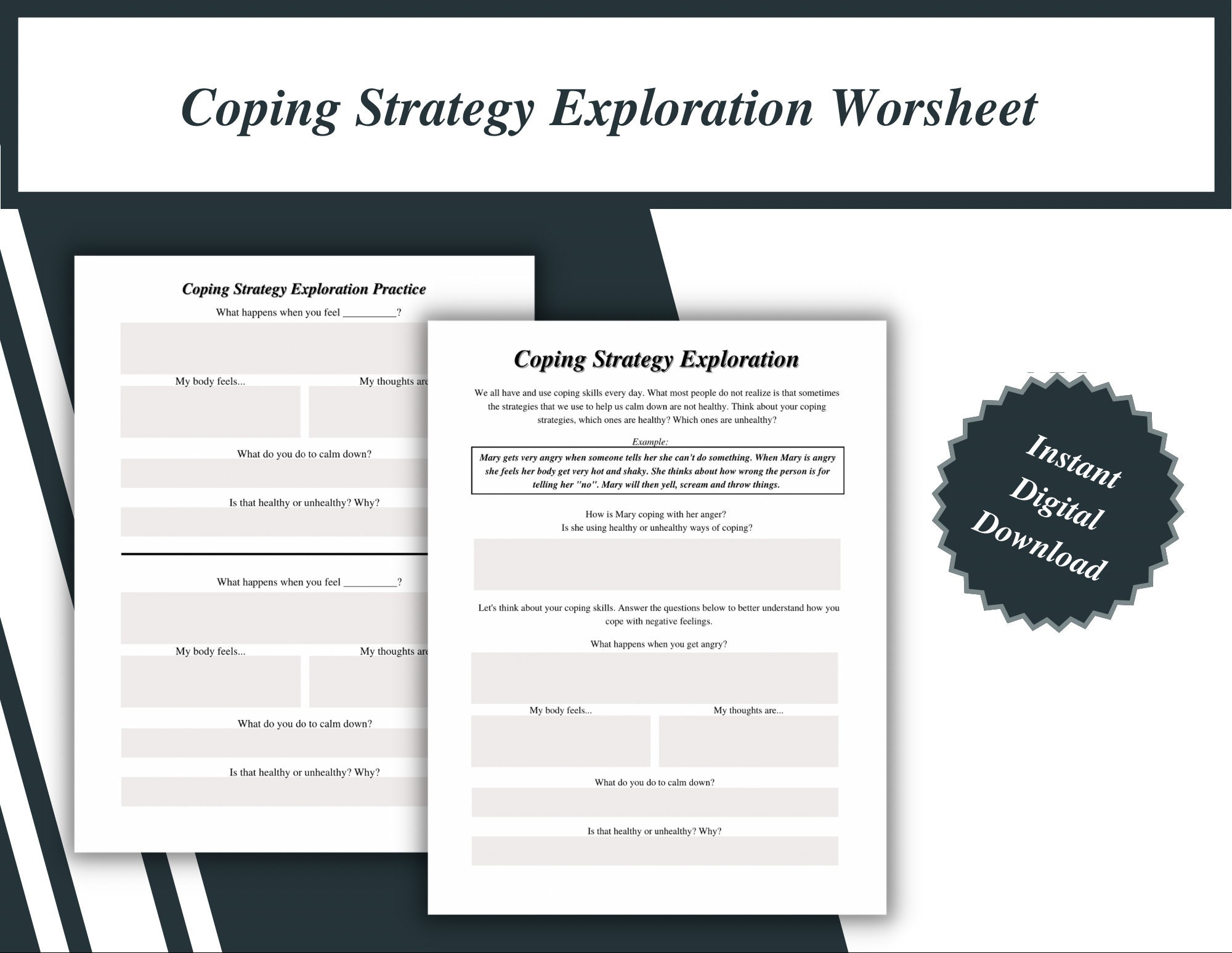 Coping Skills Worksheet Coping Strategy Exploration Emotions Counseling ...