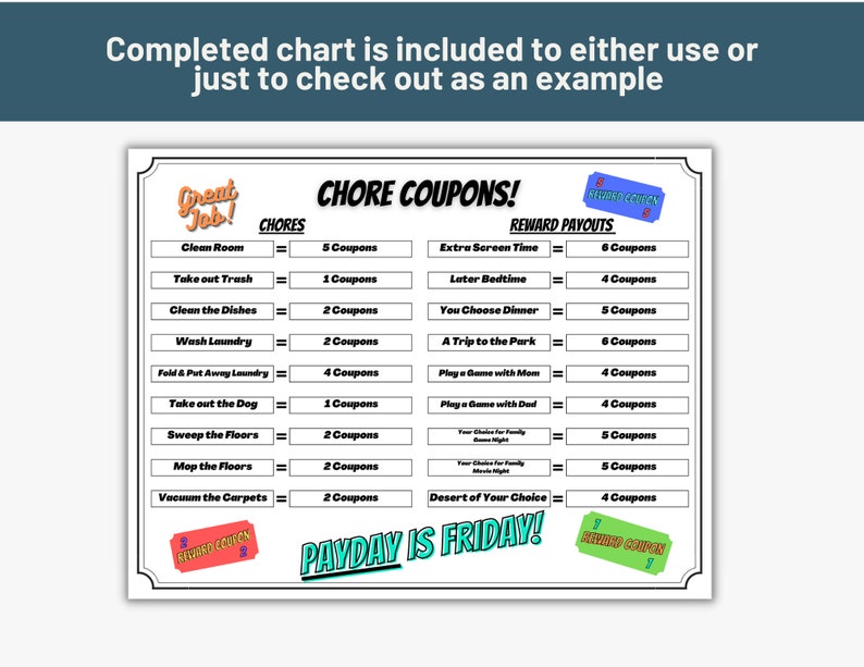 Editable Chore Chart Chore Chart Printable Reward Coupons Kids and ...