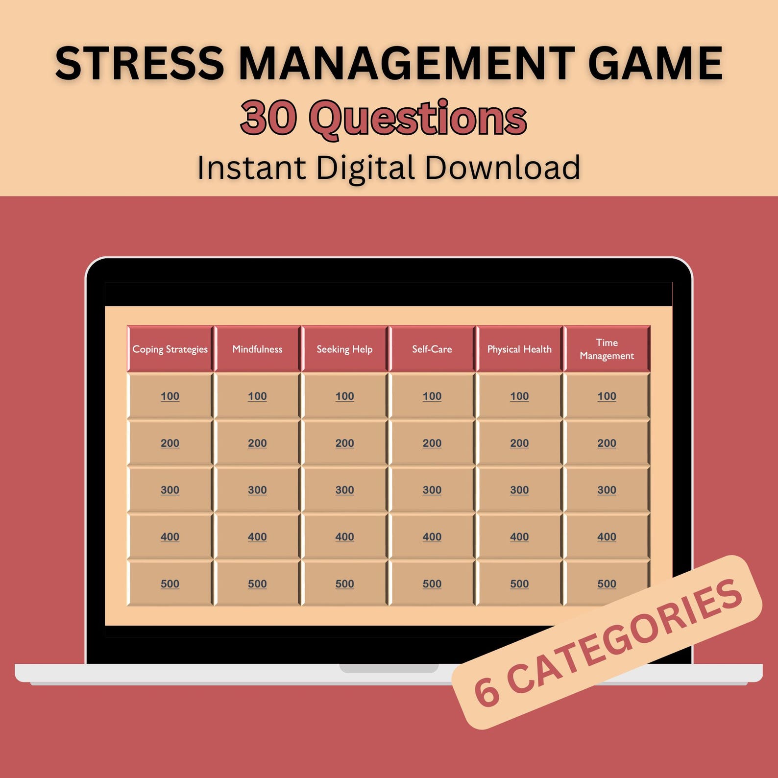 Stress Management Coping Skills Therapy Game | Virtual & Printable ...