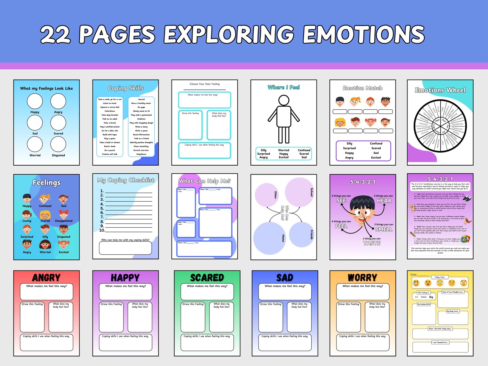 Emotions Workbook Coping Skills Worksheets Childrens Emotions Workbook ...