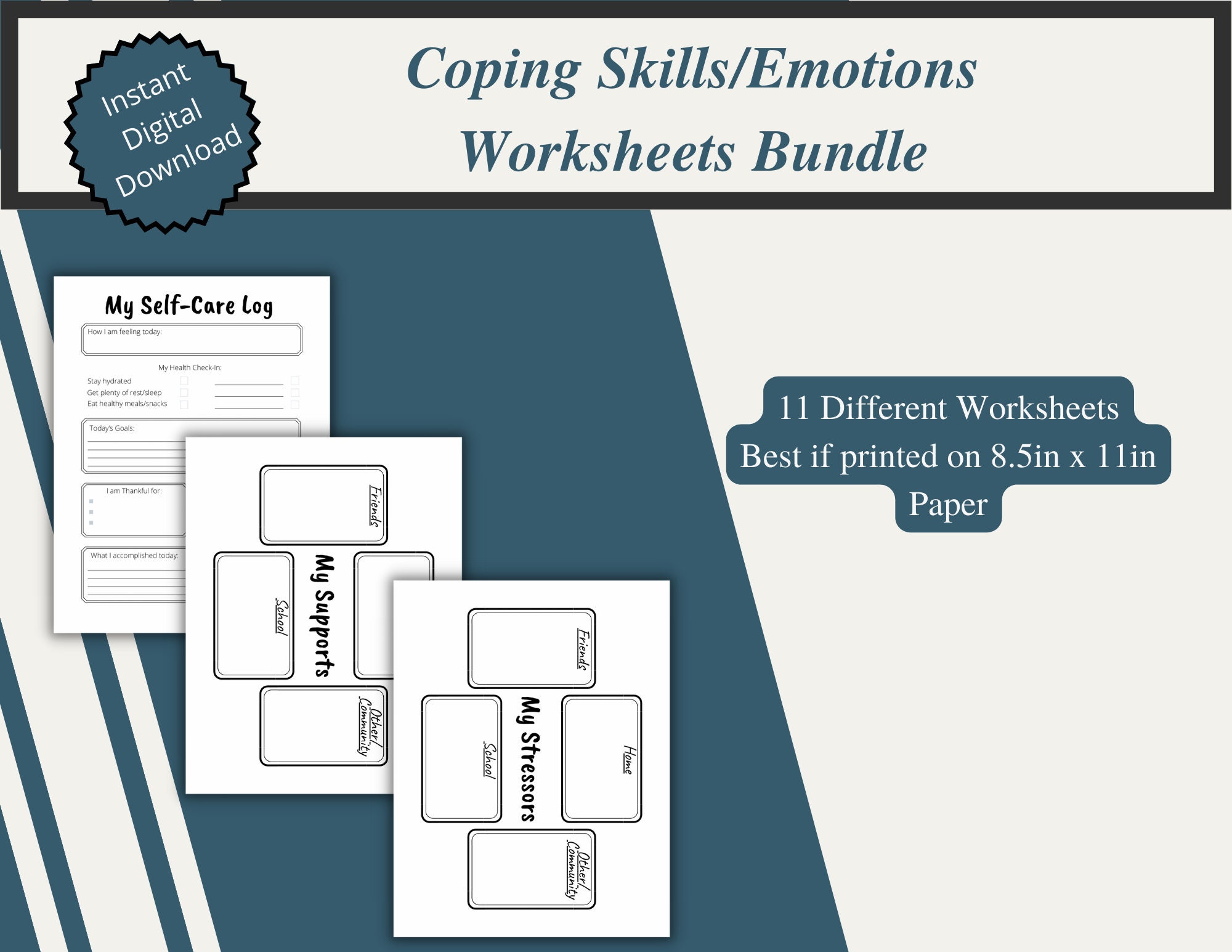 Coping Skill Worksheets Emotions Worksheets Goals Worksheets Digital ...