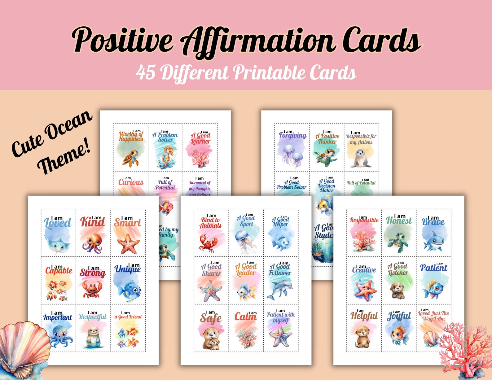 Ocean Animal Positive Affirmation Cards for Kids (PDF) - Etsy