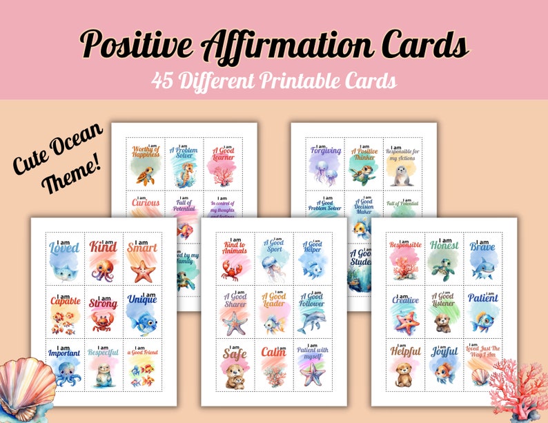 Ocean Animal Positive Affirmation Cards for Kids (PDF) - Etsy