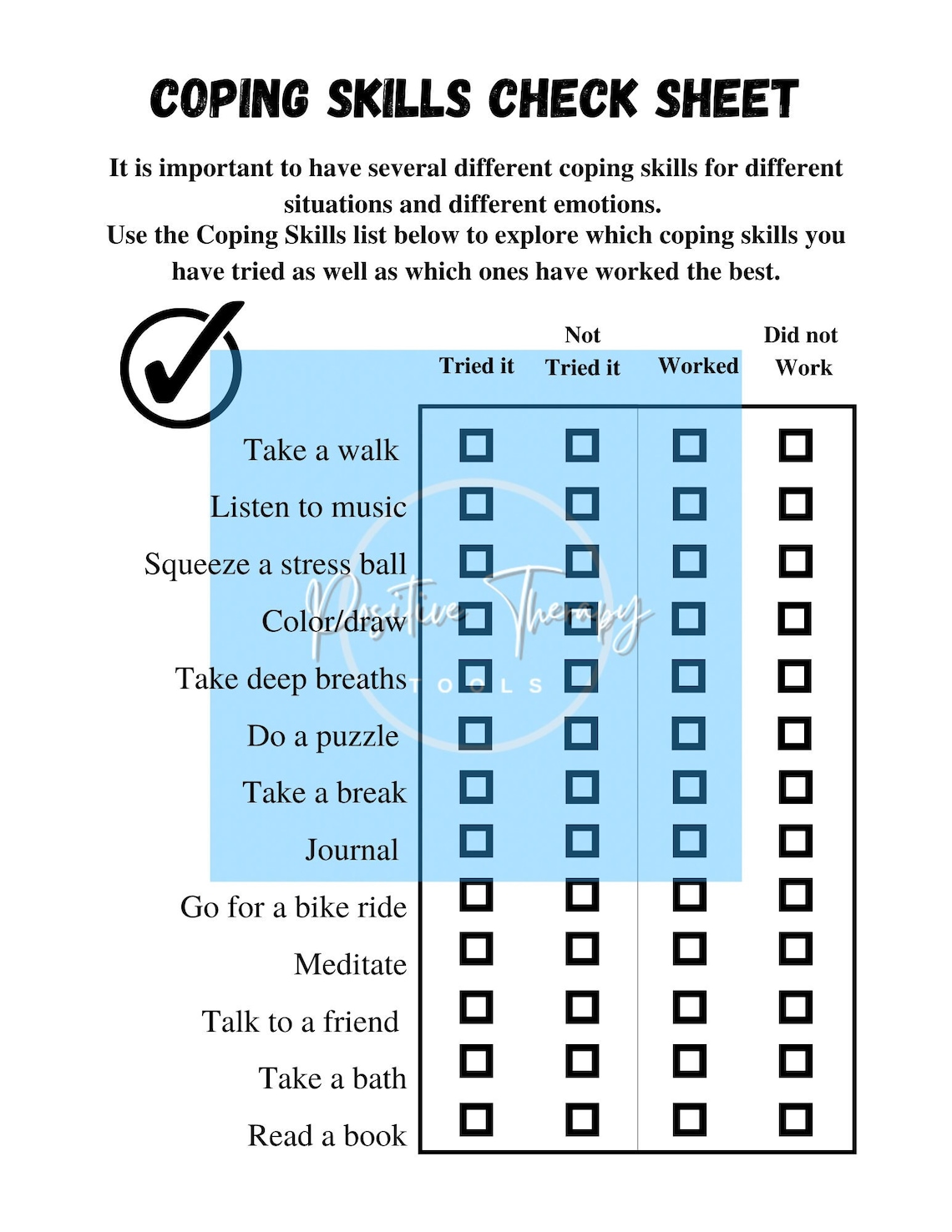 Healthy Coping Skills Worksheet Coping Skills Checklist Printable ...