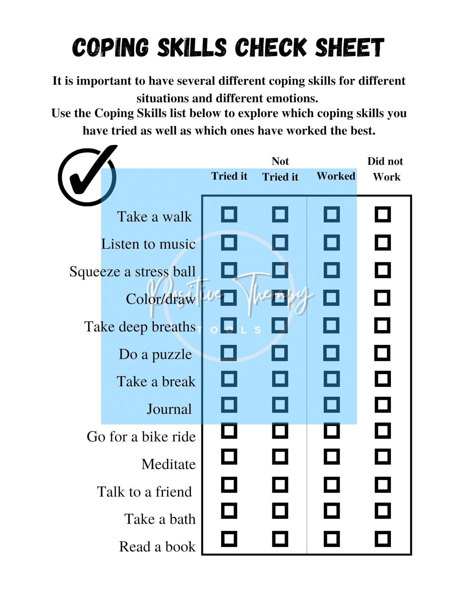 Healthy Coping Skills Worksheet Coping Skills Checklist Printable ...